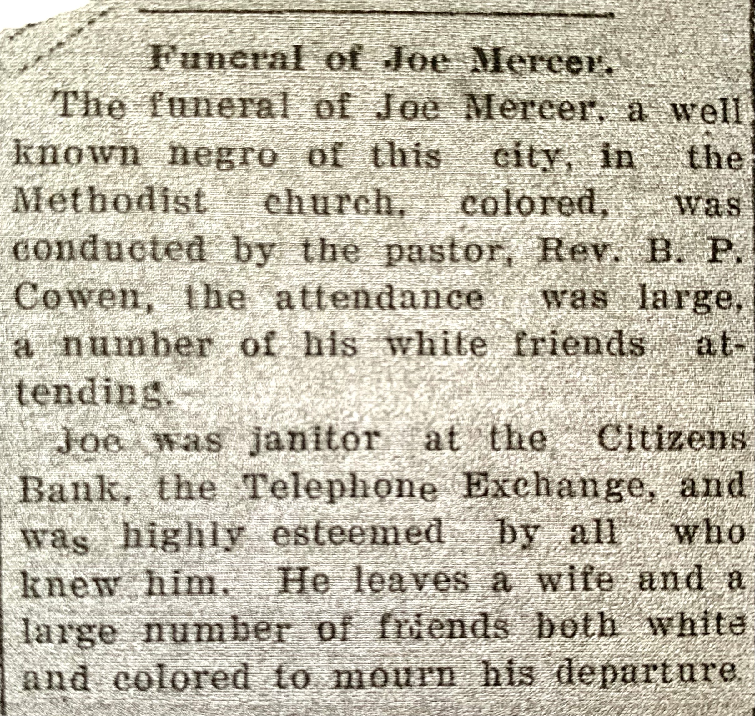 The obituary of Joe Mercer. | Black Wide-Awake