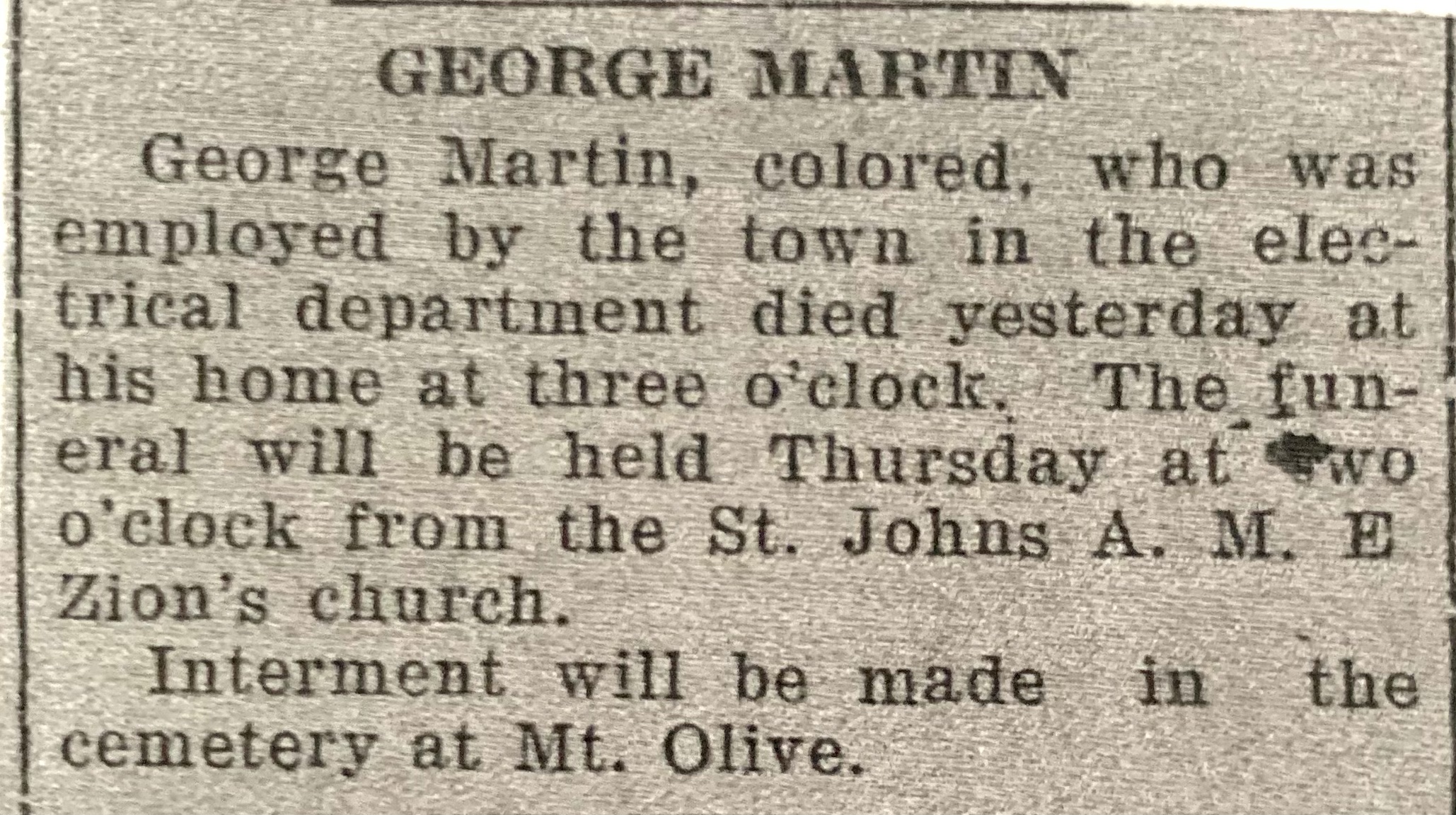 The obituary of George Martin, electric company lineman. | Black Wide-Awake