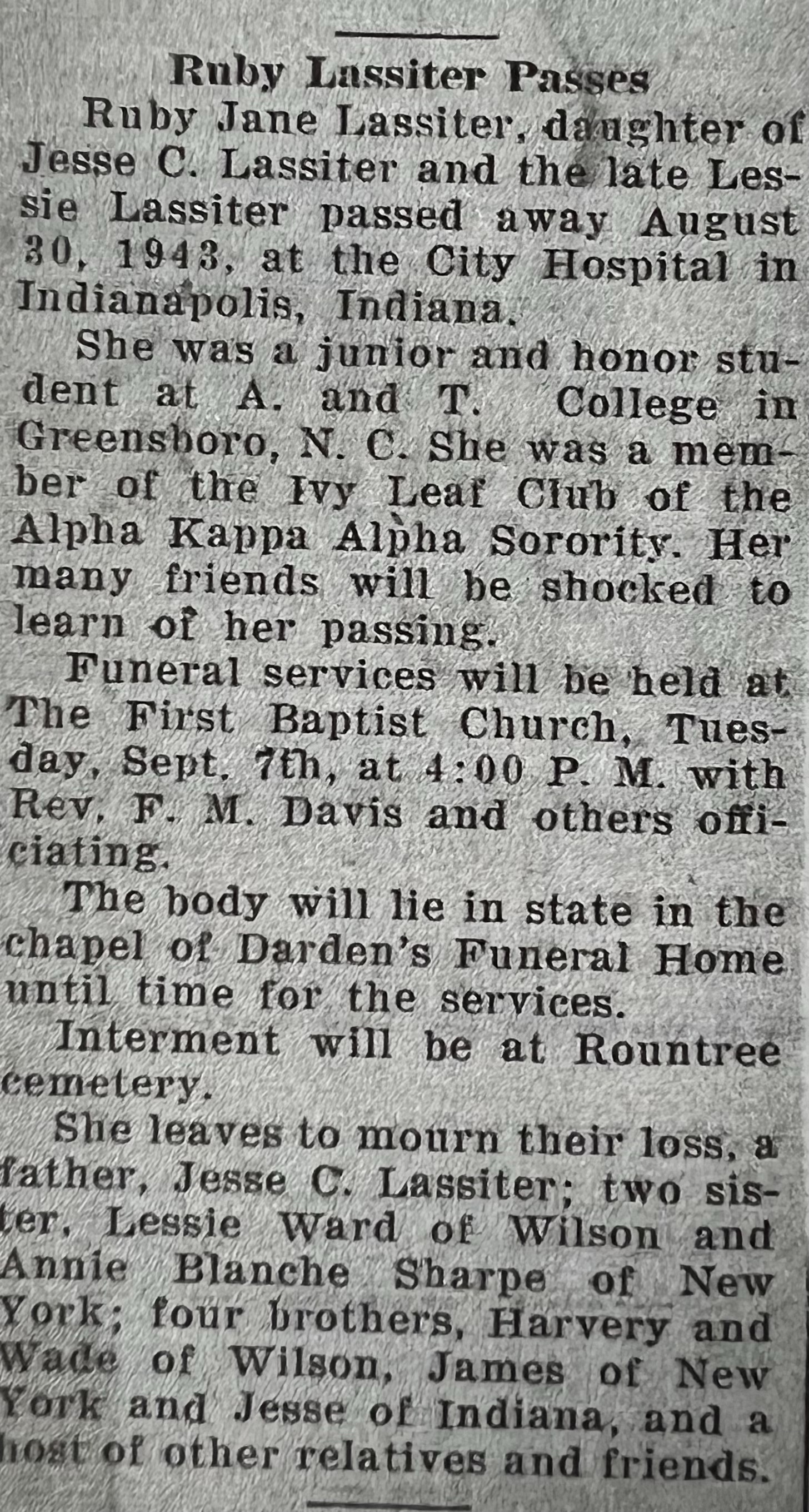 The death of Ruby Jane Lassiter, student. | Black Wide-Awake