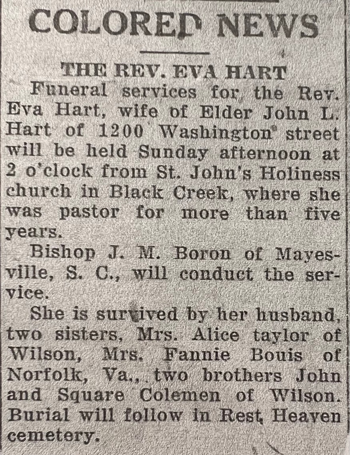 The Obituary Of Eva Coleman Hart Black Wide Awake