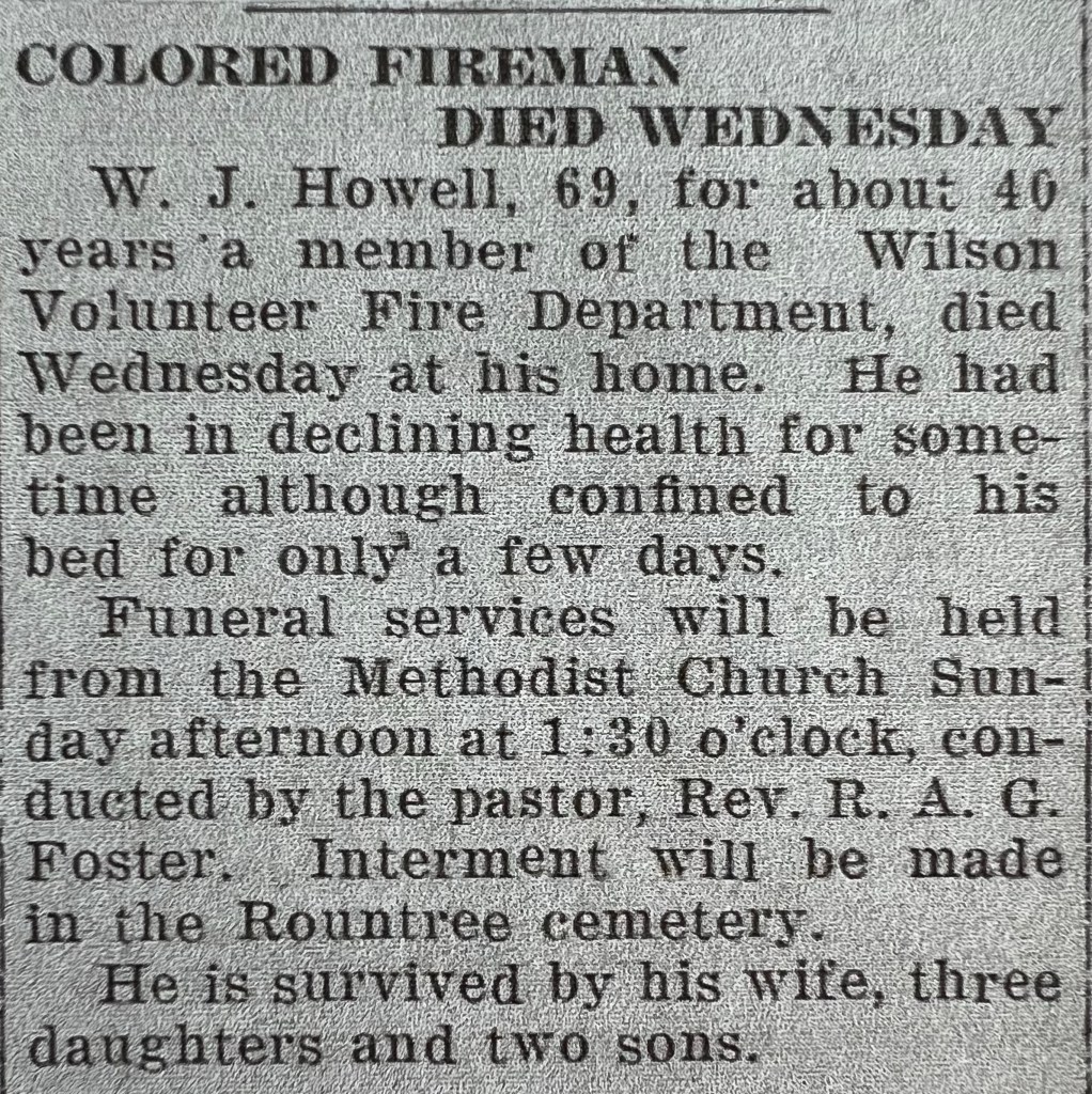 The obituary of William J. Howell, fireman. | Black Wide-Awake