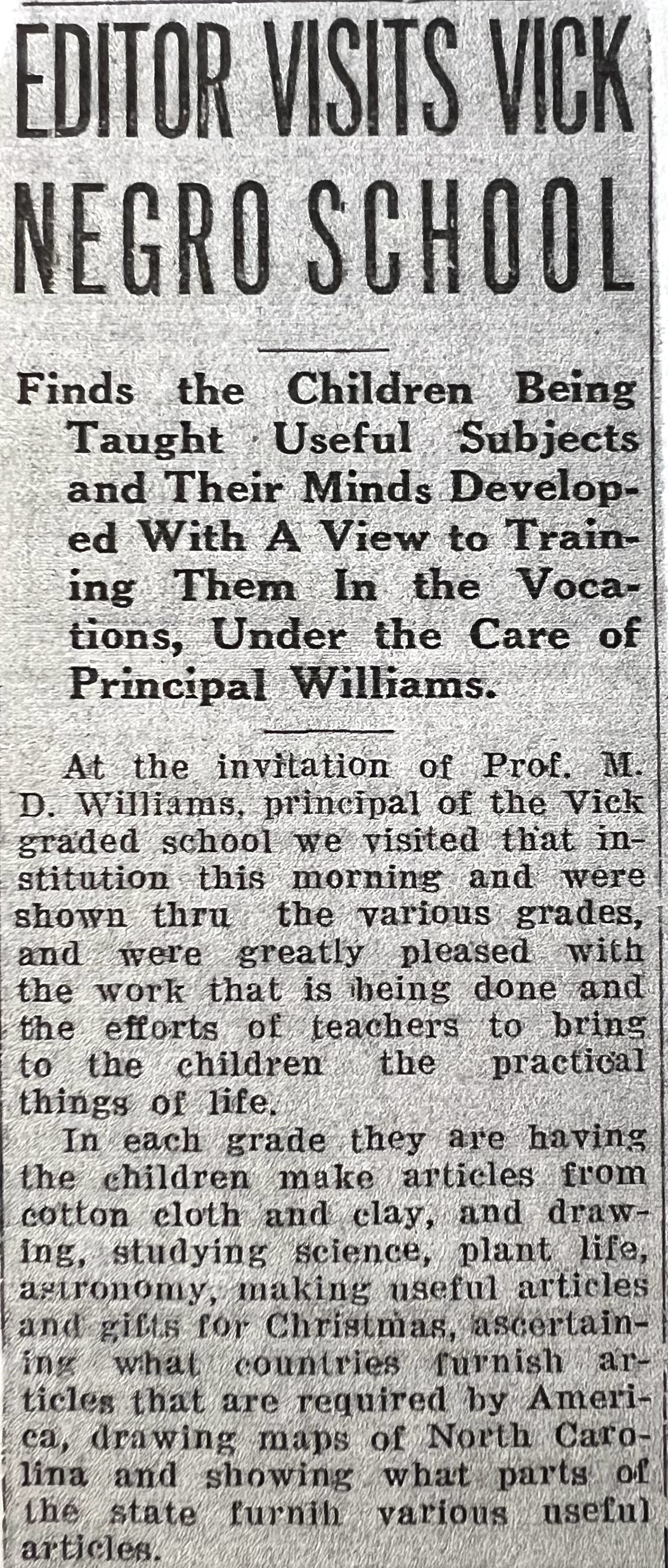Newspaper editor visits Vick School. | Black Wide-Awake