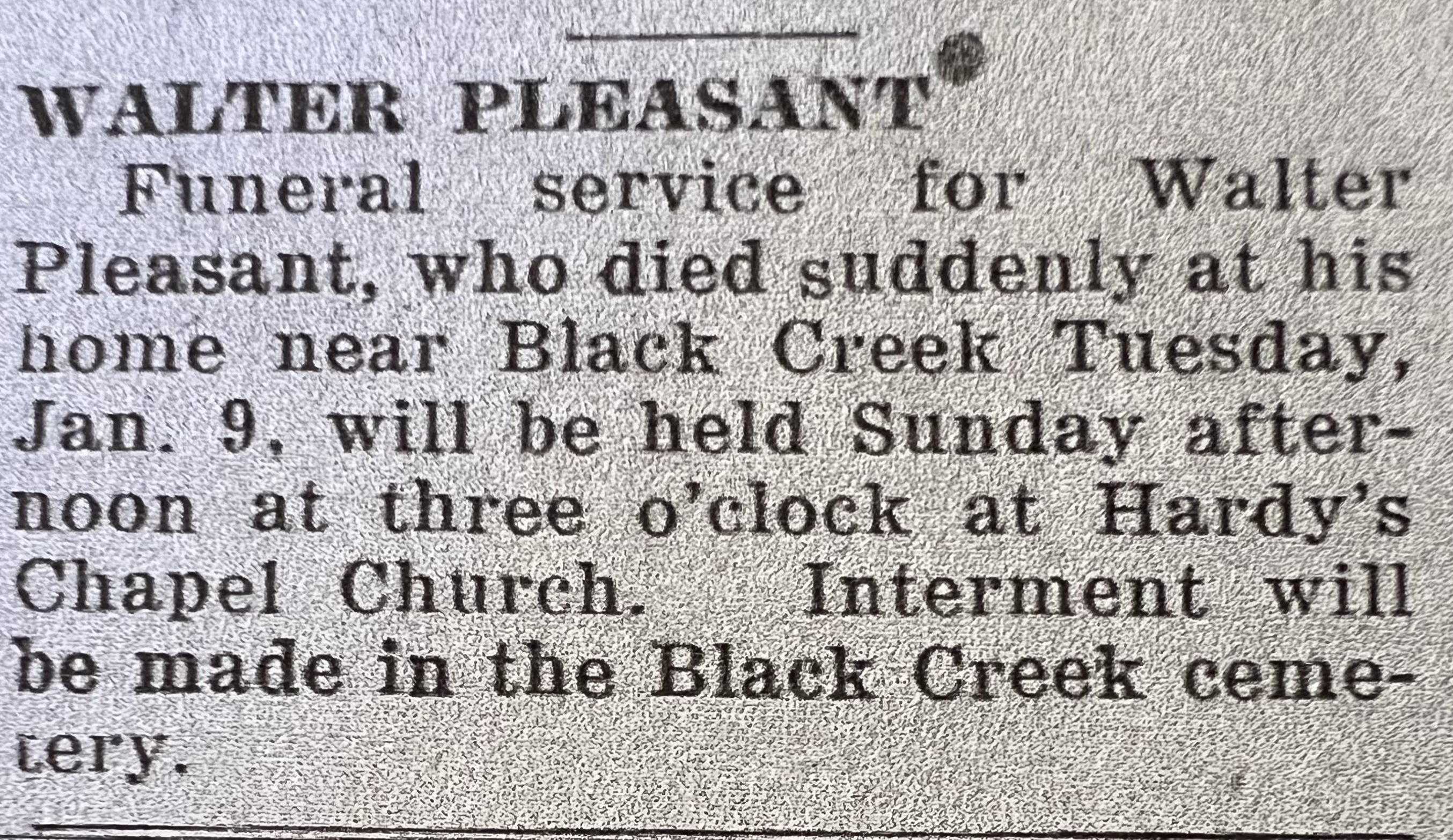 The obituary of Walter Pleasant. | Black Wide-Awake