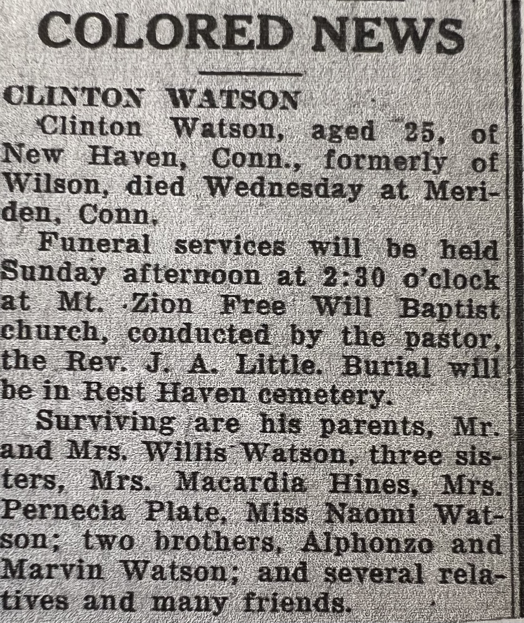 The obituary of Clinton Watson. | Black Wide-Awake