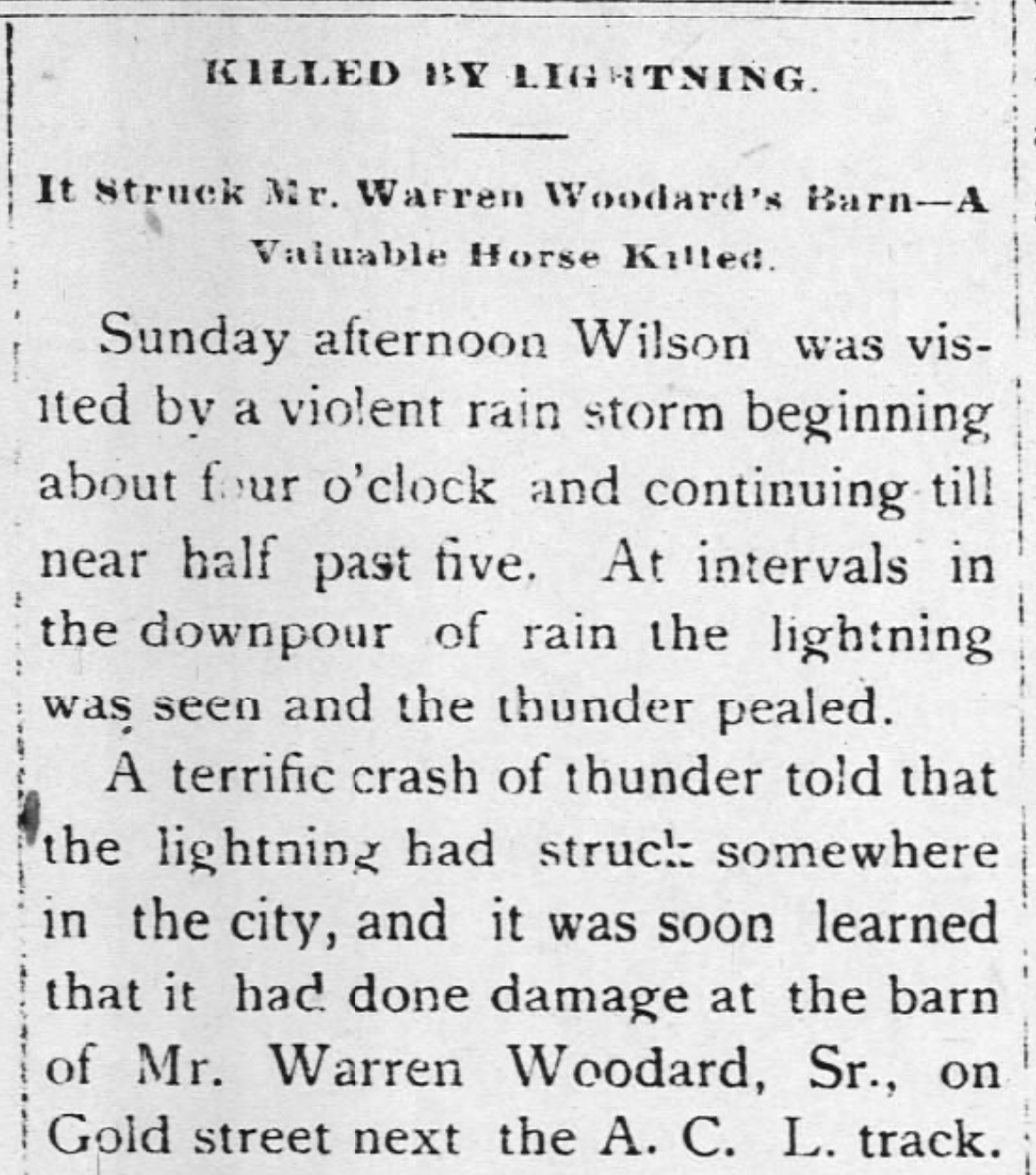 Uzzell dazed, horse killed in lightning strike. | Black Wide-Awake