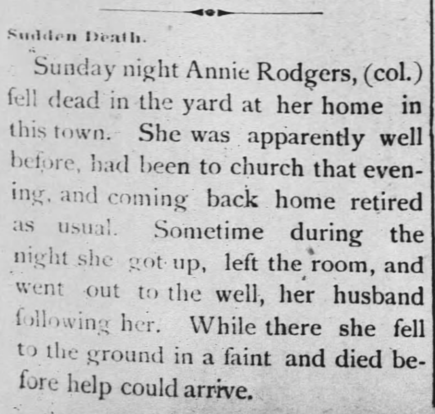 The death of Annie Blake Rodgers. | Black Wide-Awake