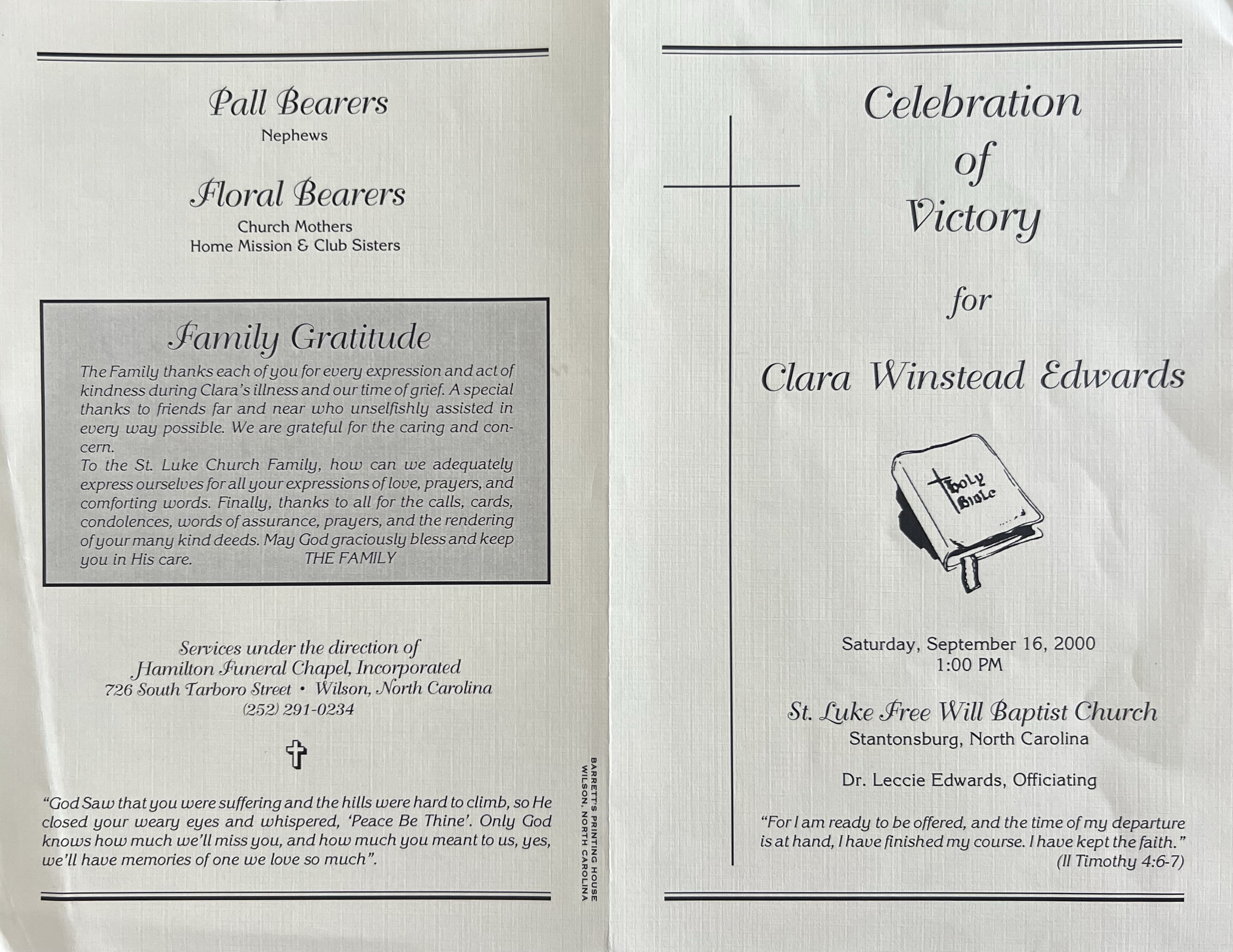 Funeral Program Friday: Clara Winstead Edwards (1921-2000). | Black ...
