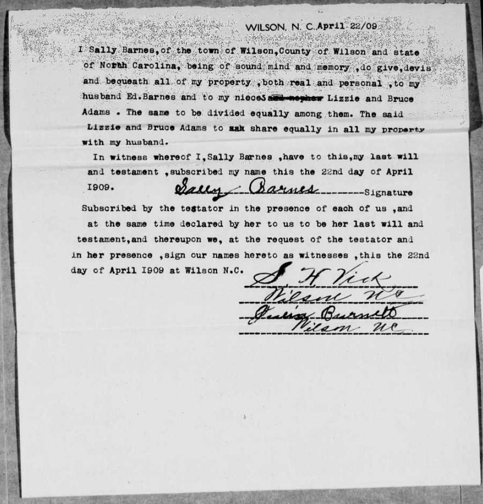 The last will and testament of Sally Barnes. | Black Wide-Awake