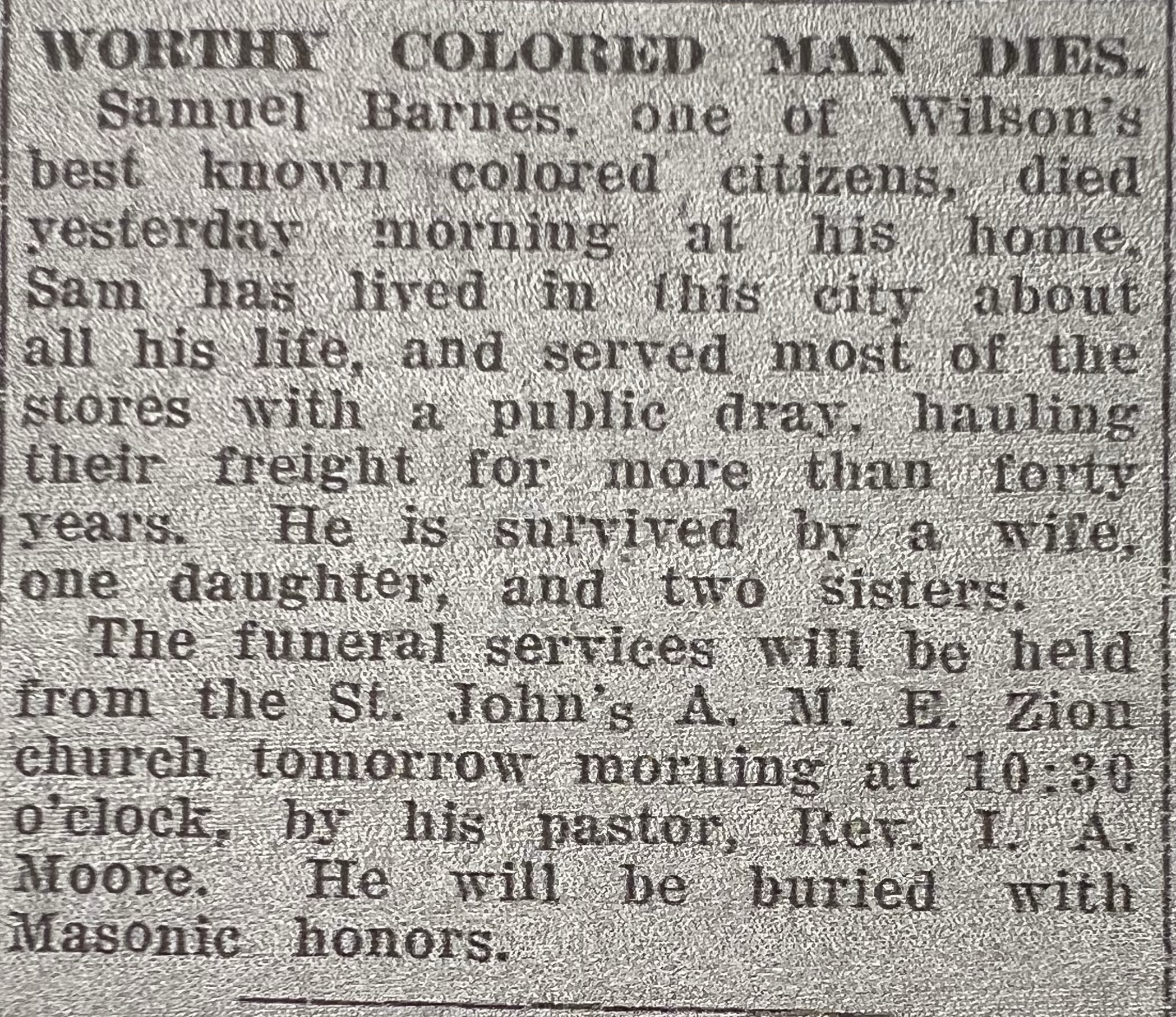 The obituary of Samuel Barnes. | Black Wide-Awake