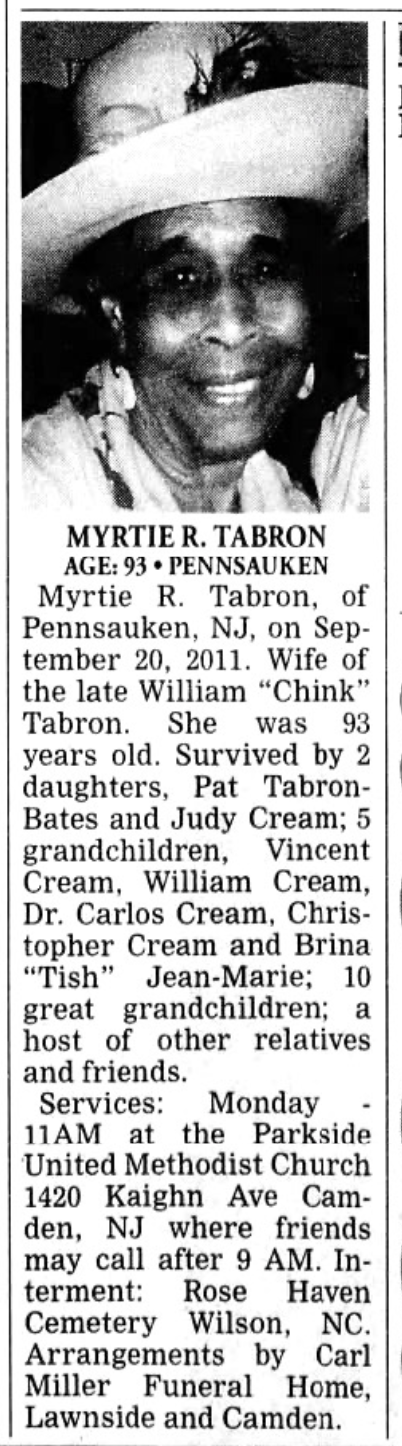 The obituary of Myrtie Ruth Jones Tabron, nonagenarian. | Black Wide-Awake