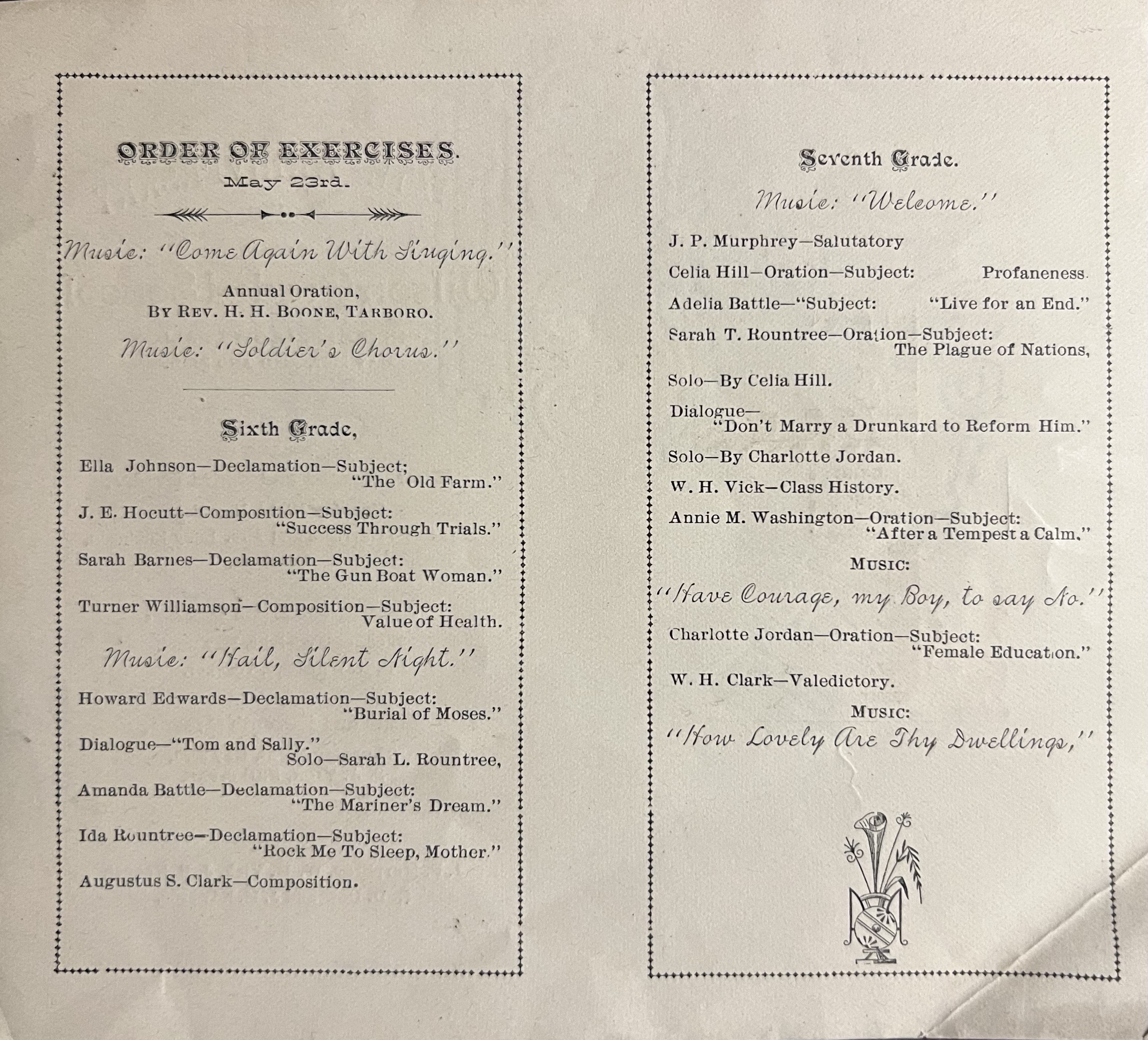 The sixth anniversary of the Wilson Graded School. | Black Wide-Awake