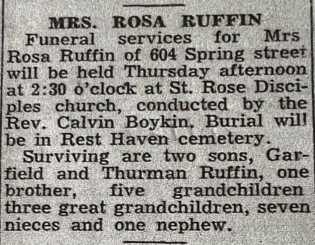 The obituary of Rosa Ruffin. | Black Wide-Awake