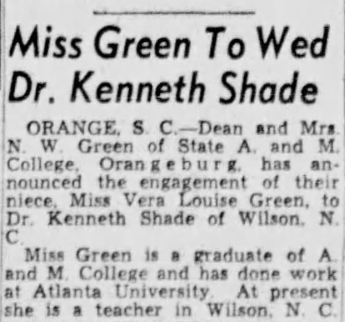 Pharmacist Kenneth Shade to marry South Carolinian. | Black Wide-Awake