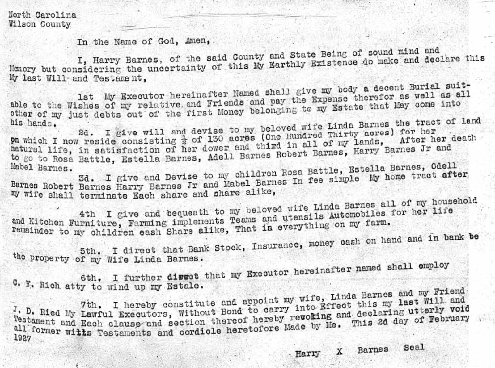 The last will and testament of Harry Barnes. | Black Wide-Awake