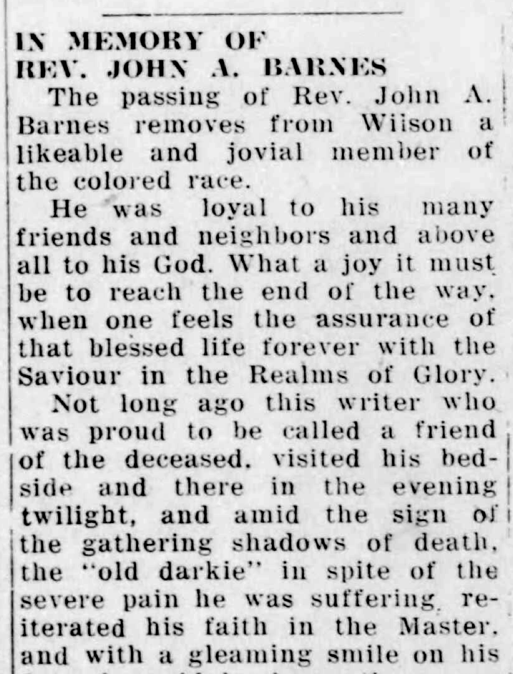 A tribute to Rev. John A. Barnes. | Black Wide-Awake