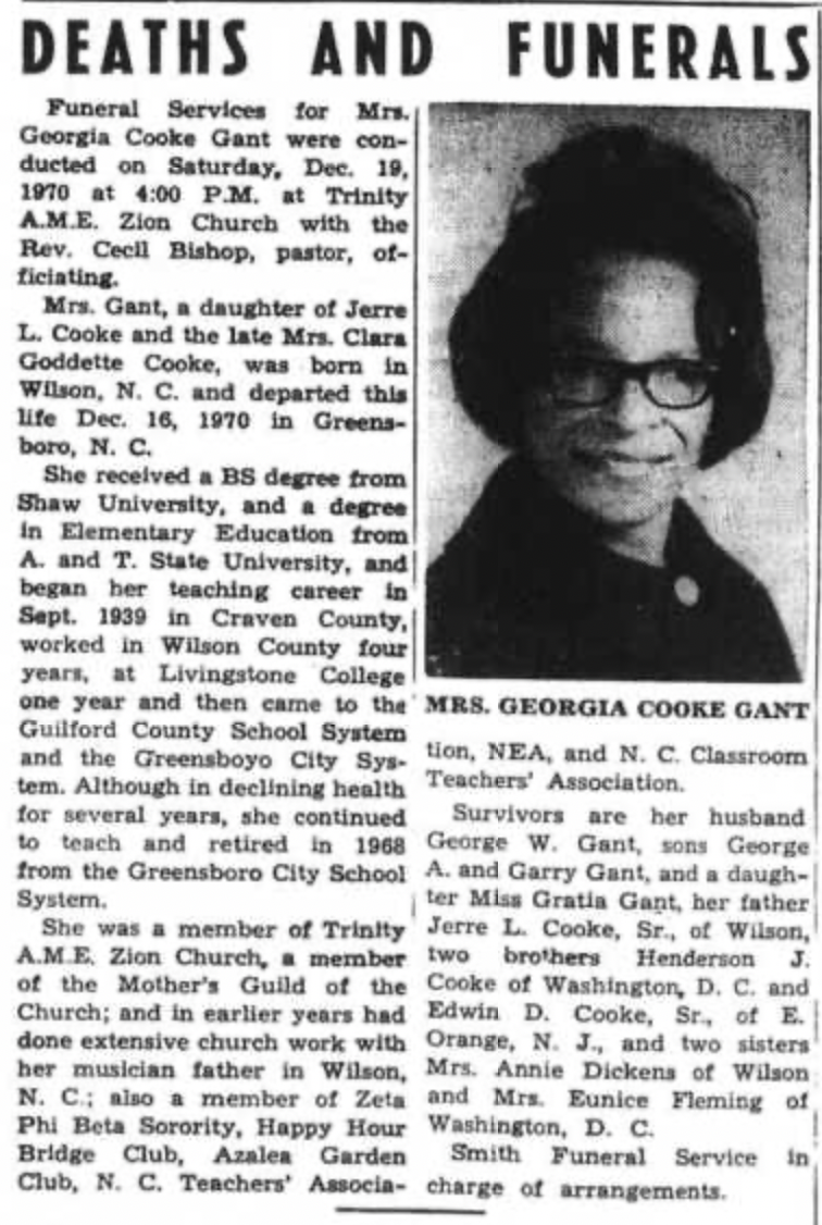 The obituary of Georgia Cooke Gant. | Black Wide-Awake