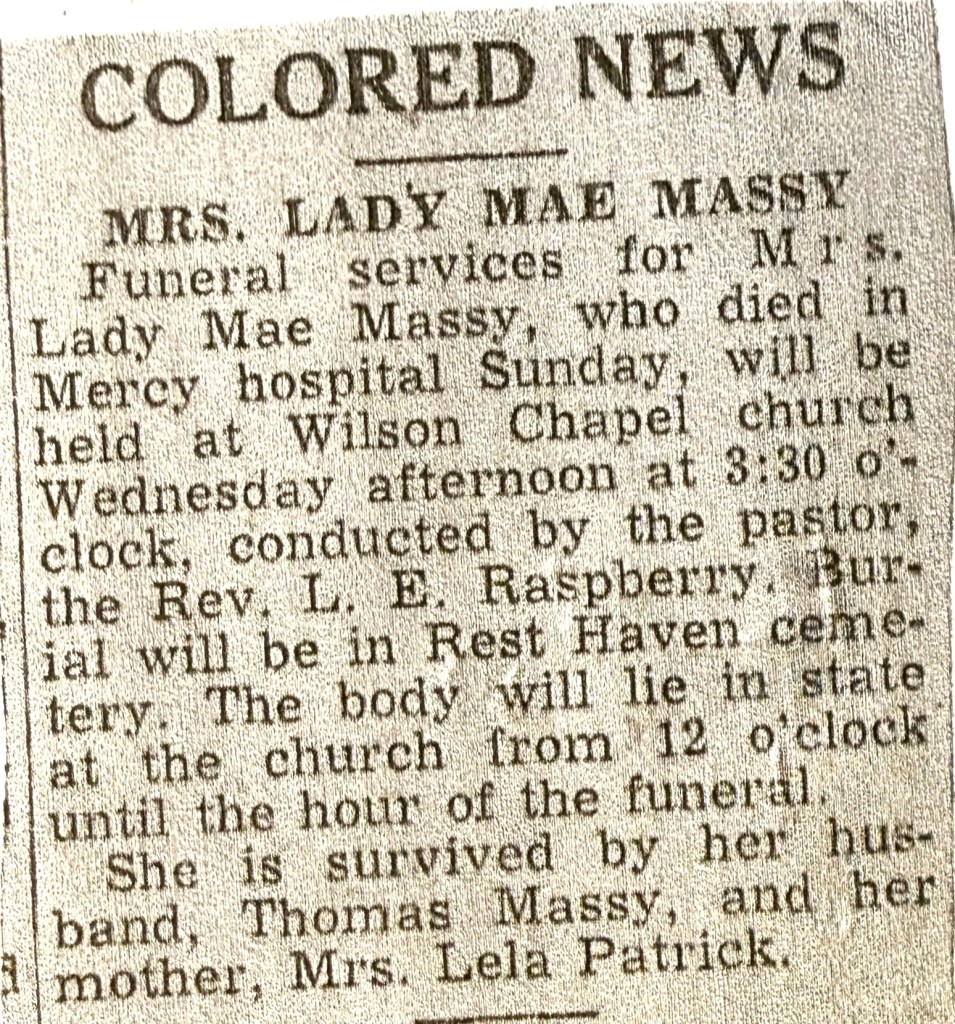 The obituary of Lady Mae Massey. | Black Wide-Awake
